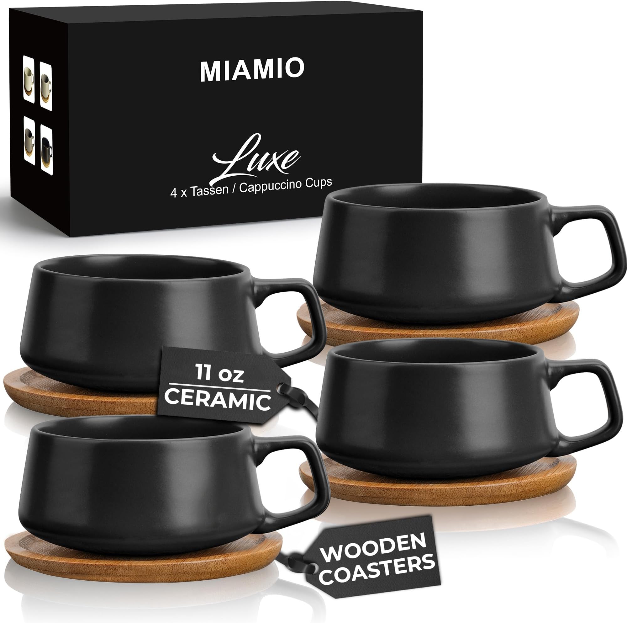 Amazon.com: MIAMIO – 11 onzas, juego de 4 tazas de té de cerámica y ...