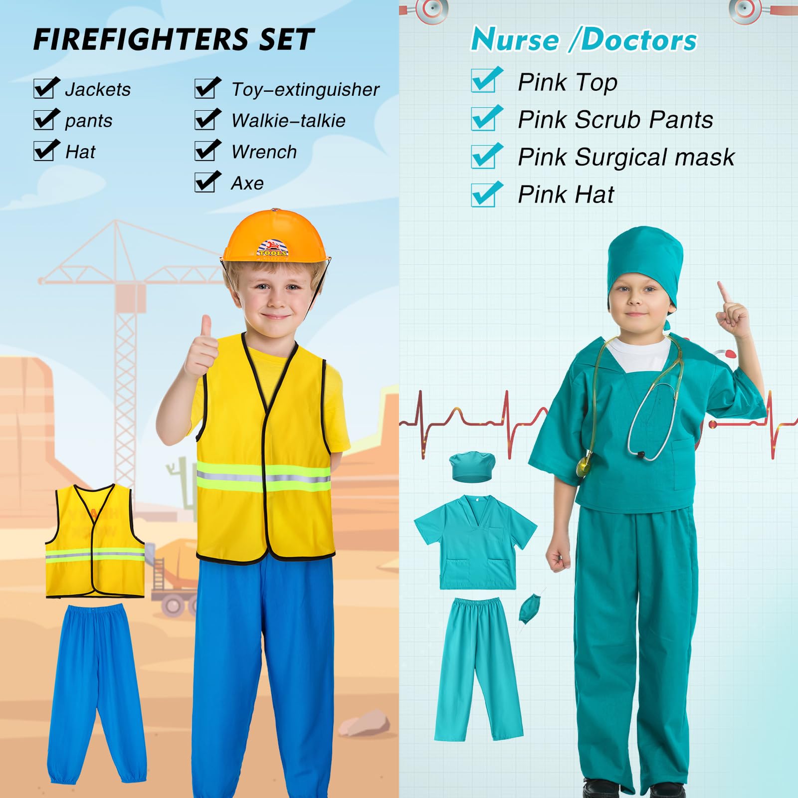 Snapklik.com : 4 Sets 12 Pcs Community Helper Kids Costumes Set Pretend ...