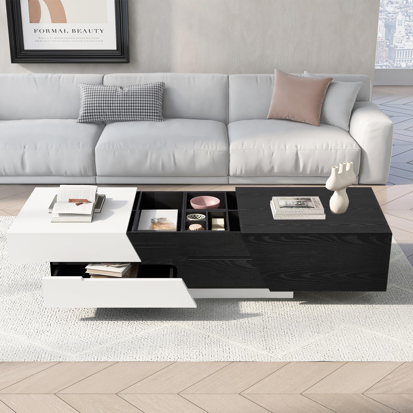 Extendable Sliding Top Coffee Table with Concealed Storage Compartments ...