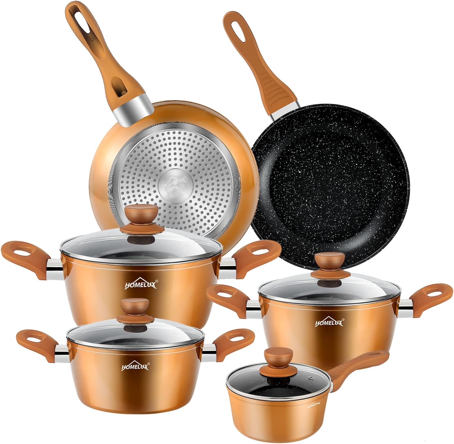 HOMELUX Aluminium 10 delar, non-stick-belagt grytset, kastrullset ...