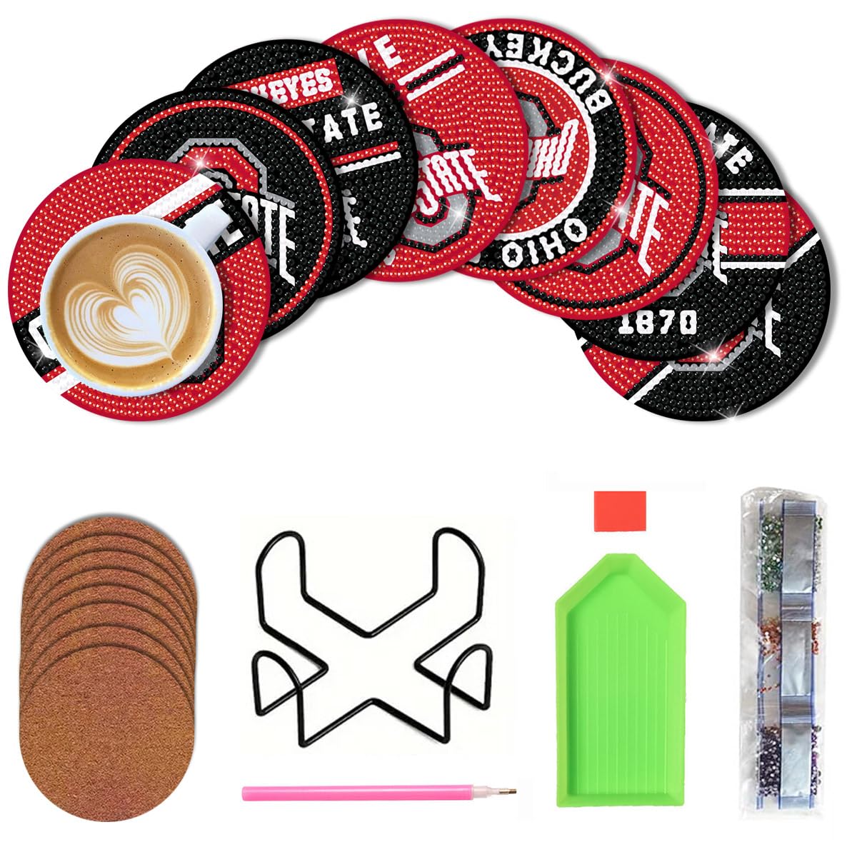 Amazon.com: Bartogro 8 Pcs College Football Diamond Art Coasters Kits ...