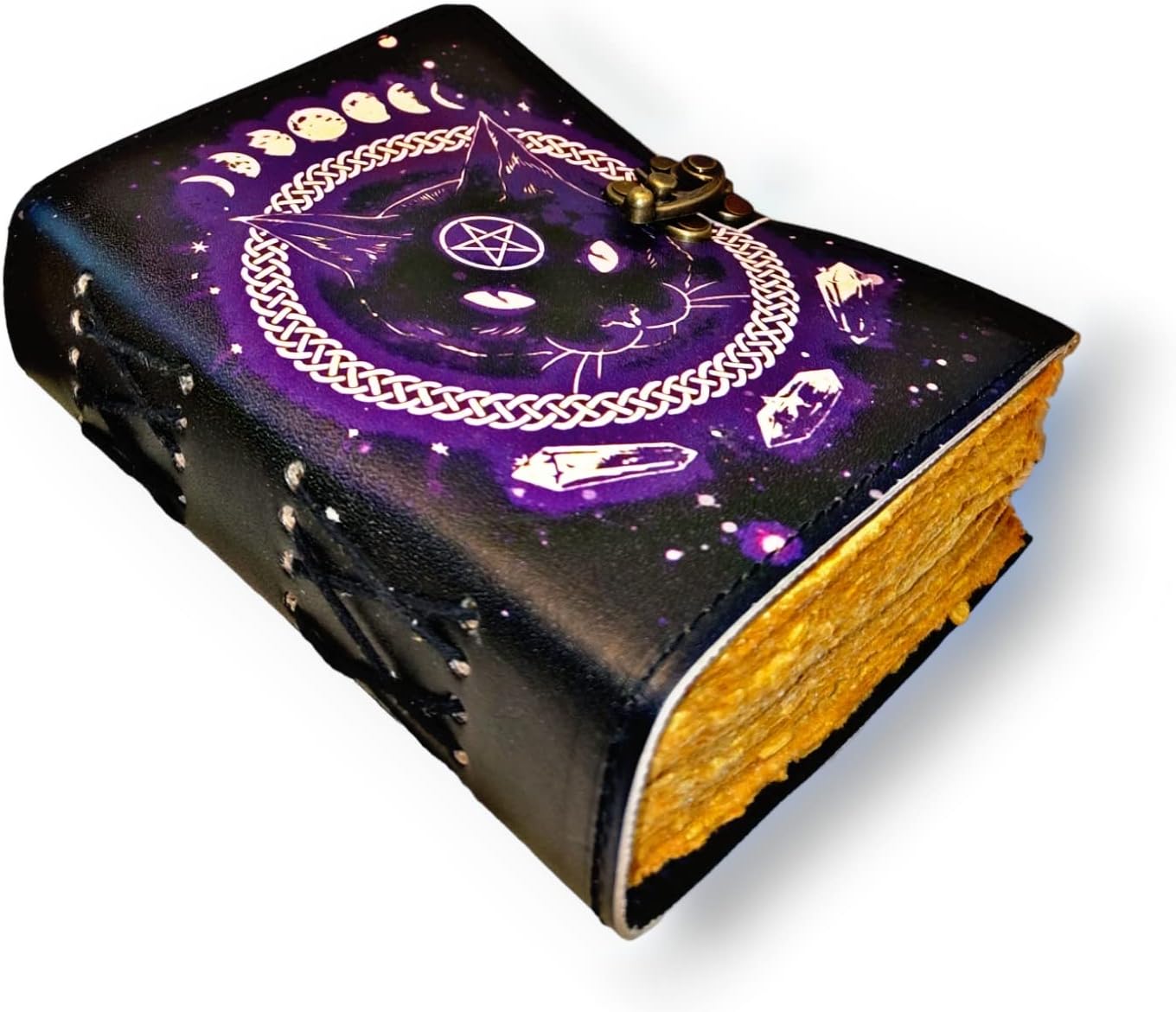 Amazon.com : Book of Spells Leather Journal Deckle Edge Paper magic Cat ...