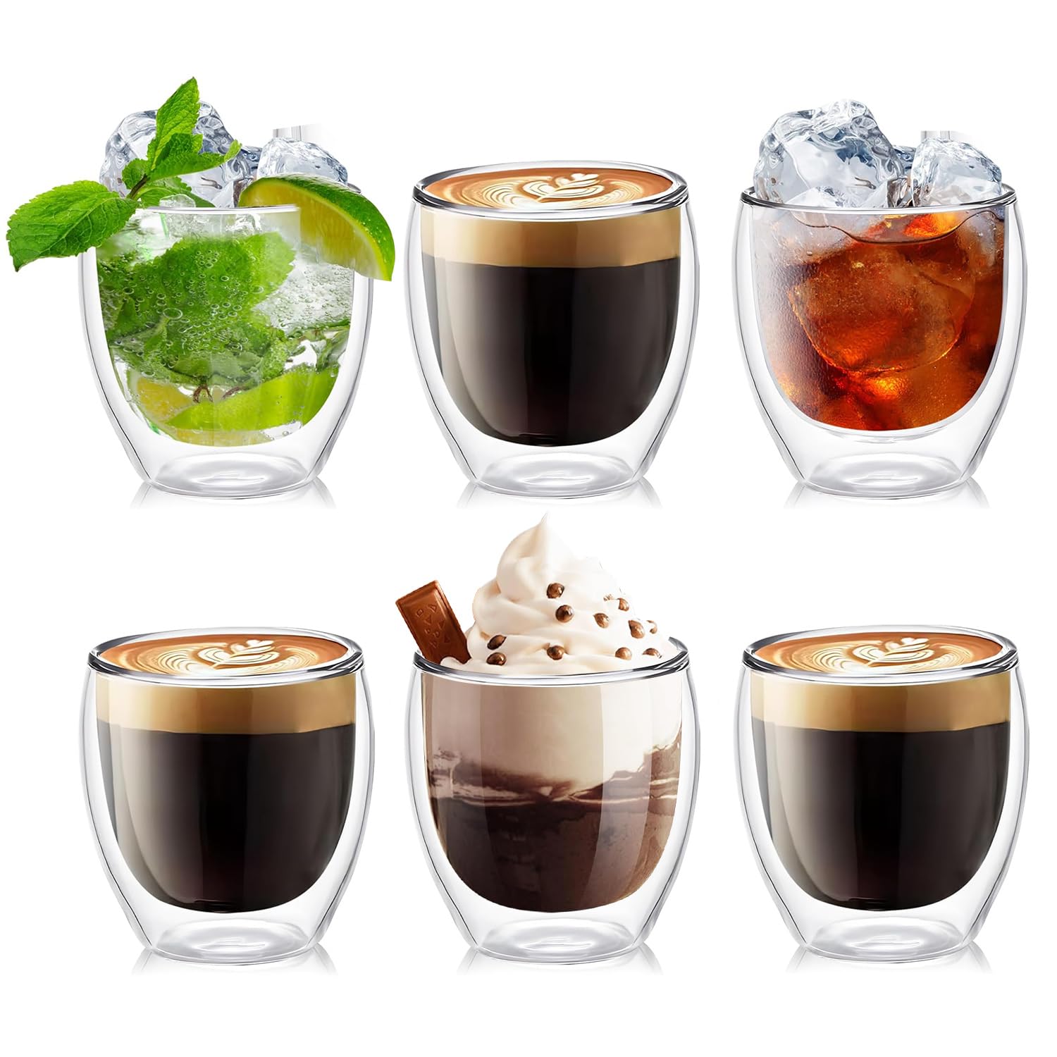 Oranlife 6PCS Double Walled Cups Glasses Mugs,Clear Double-Walled ...