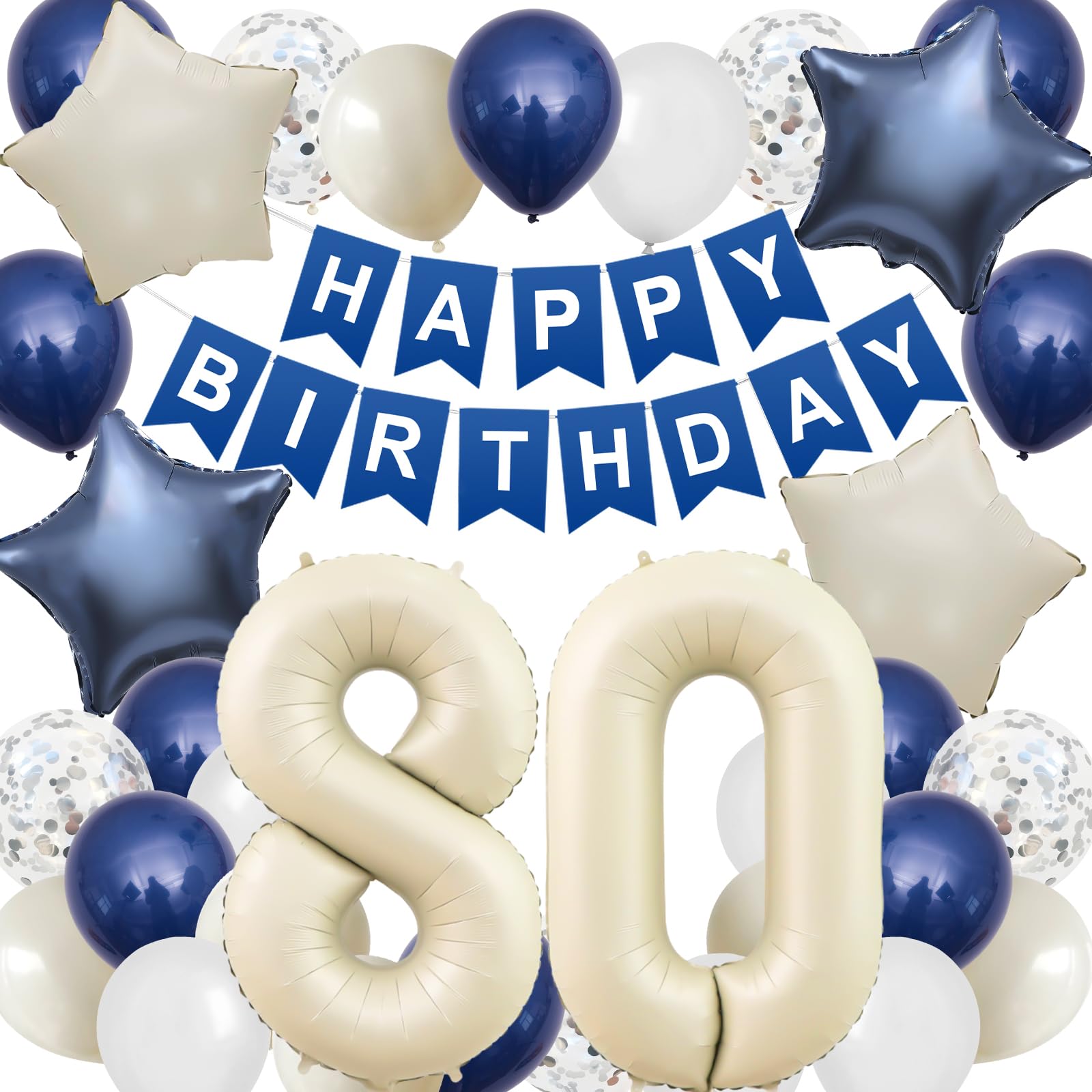 Amazon.com: 80th Birthday Decorations Blue,Happy 80th Birthday ...