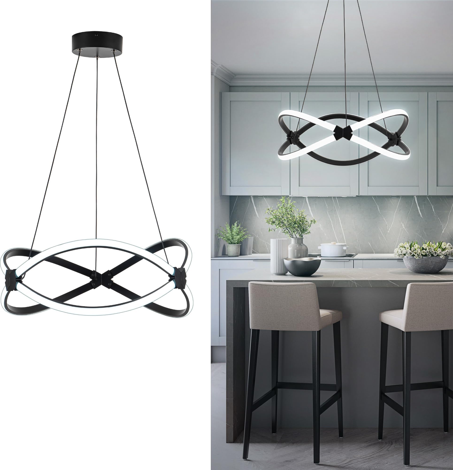 Huatiely Rings Modern LED Chandelier Black Dimmable LED Pendant Light ...