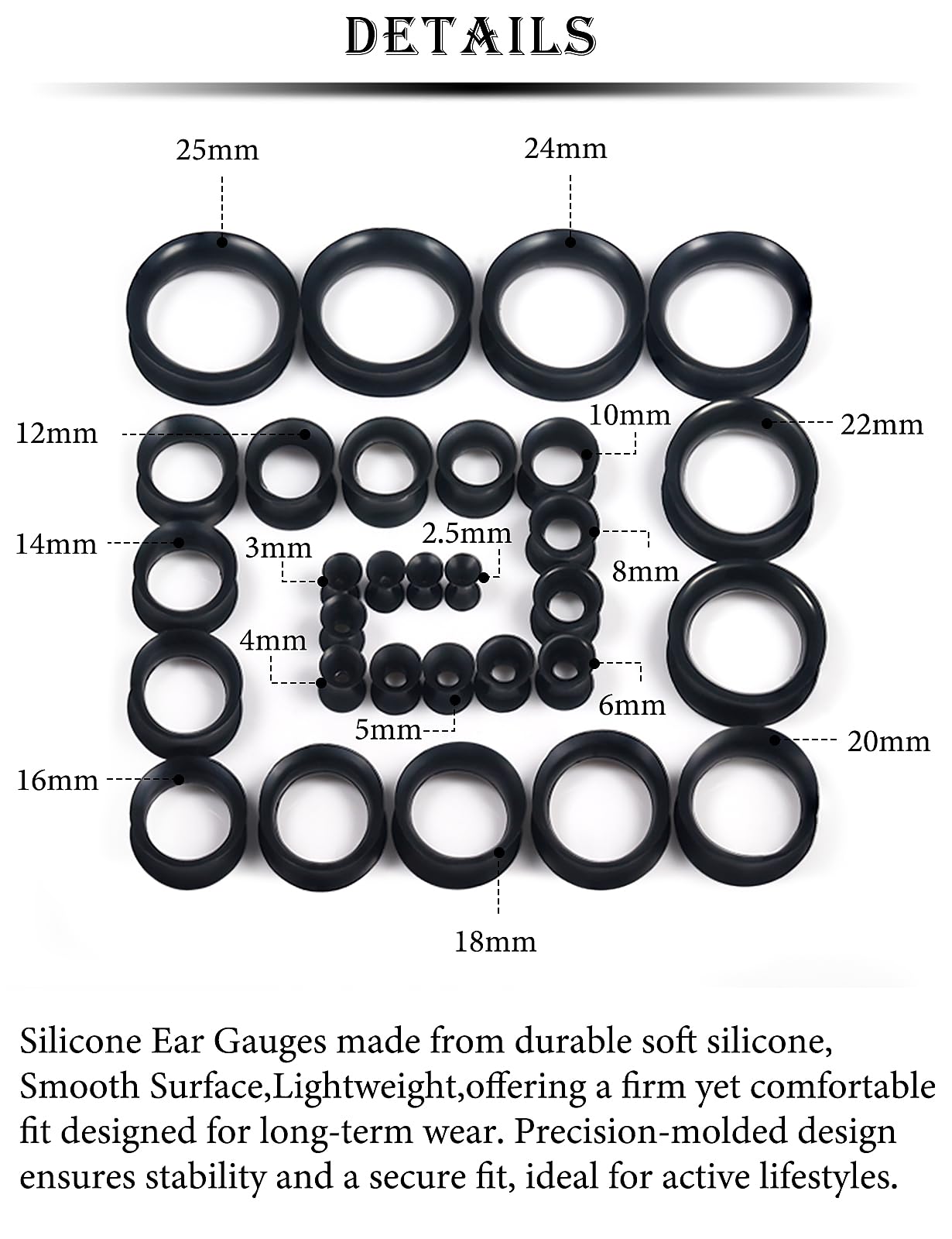 Snapklik.com : Black Silicone Ear Gauges Plug Tunnel Earring Ear ...