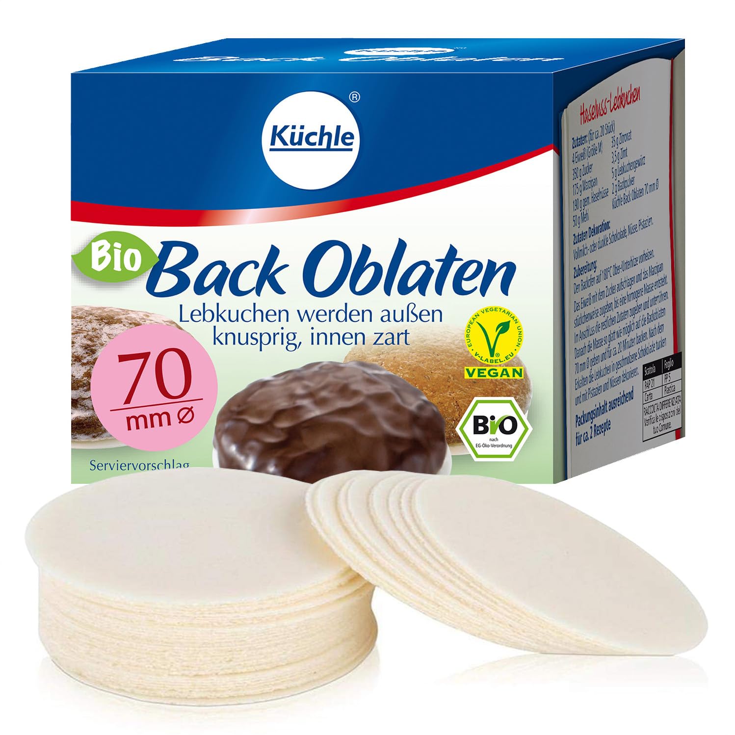 Küchle runde Back Oblaten Bio Vegan 70mm 36g pro Packung 1er Pack ...