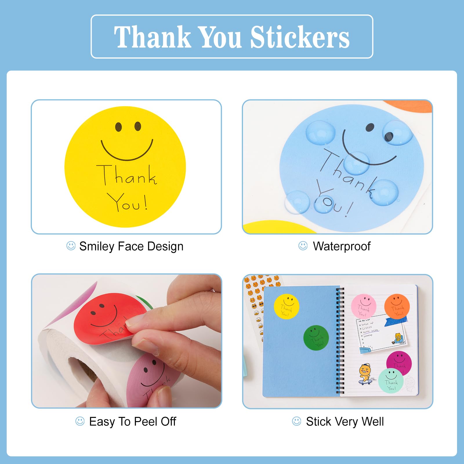 Snapklik.com : 500Pcs Thank You Stickers - 1.5Inch Smiley Face Thank ...