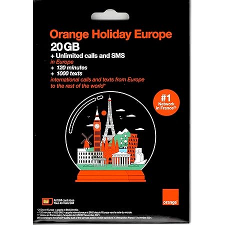Amazon.com: 20GB 14 Day Orange Europe SIM Card, 120 Minutes Calls+1000 ...