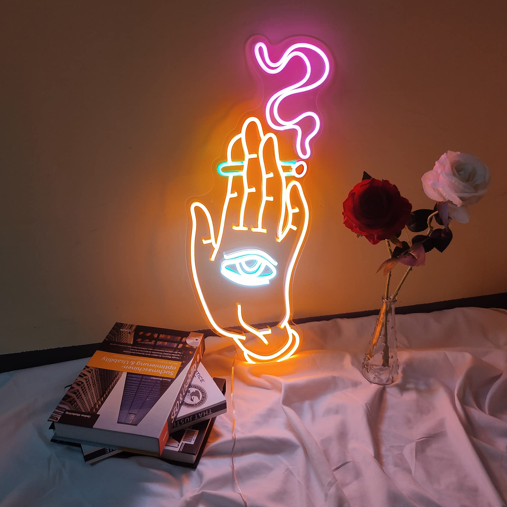 Large Size Hand Eye Neon Signs Creative and Interesting Cave Decoration ...