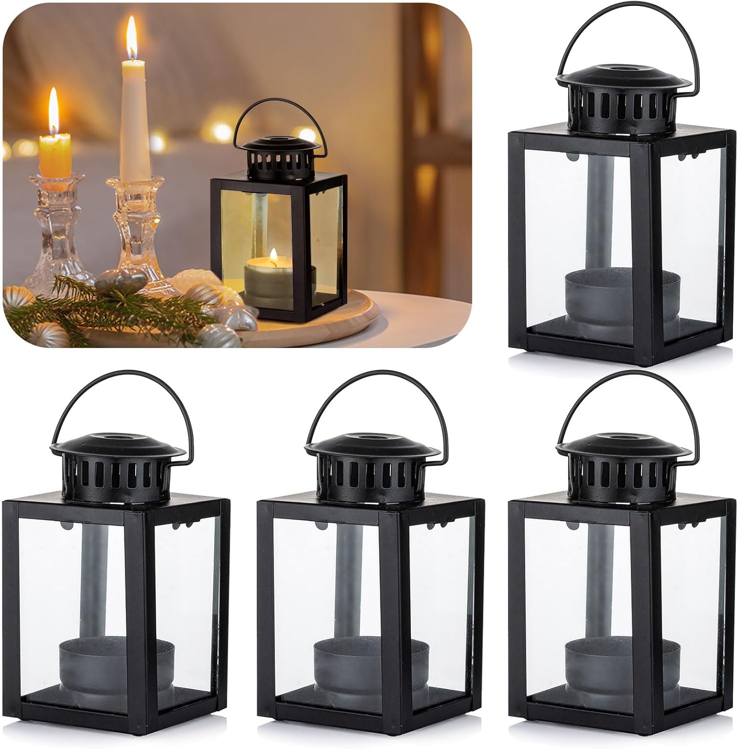 Amazon.com: Small Candle Lanterns Decorative Outdoor: 4 Pcs Black ...