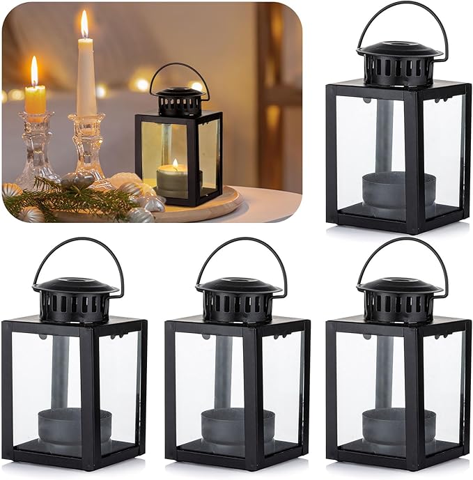 Amazon.com: Small Candle Lanterns Decorative Outdoor: 4 Pcs Black ...