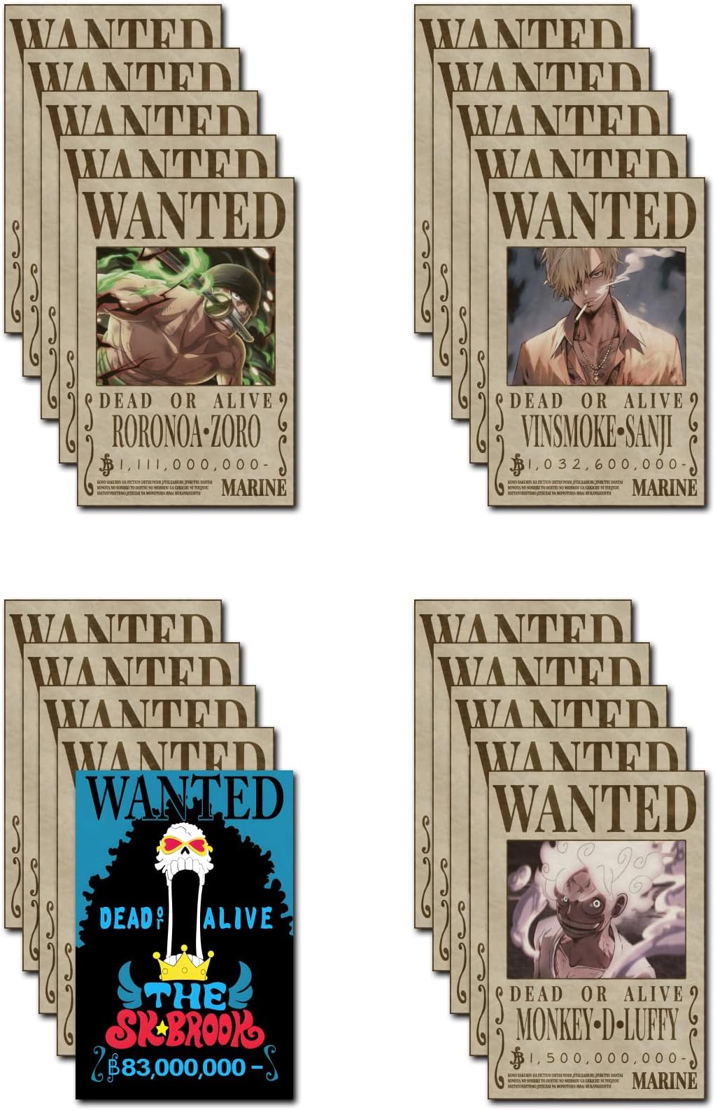 One Piece Anime Wanted Wall Poster Collage Kit of 20 - Peel and Stick ...