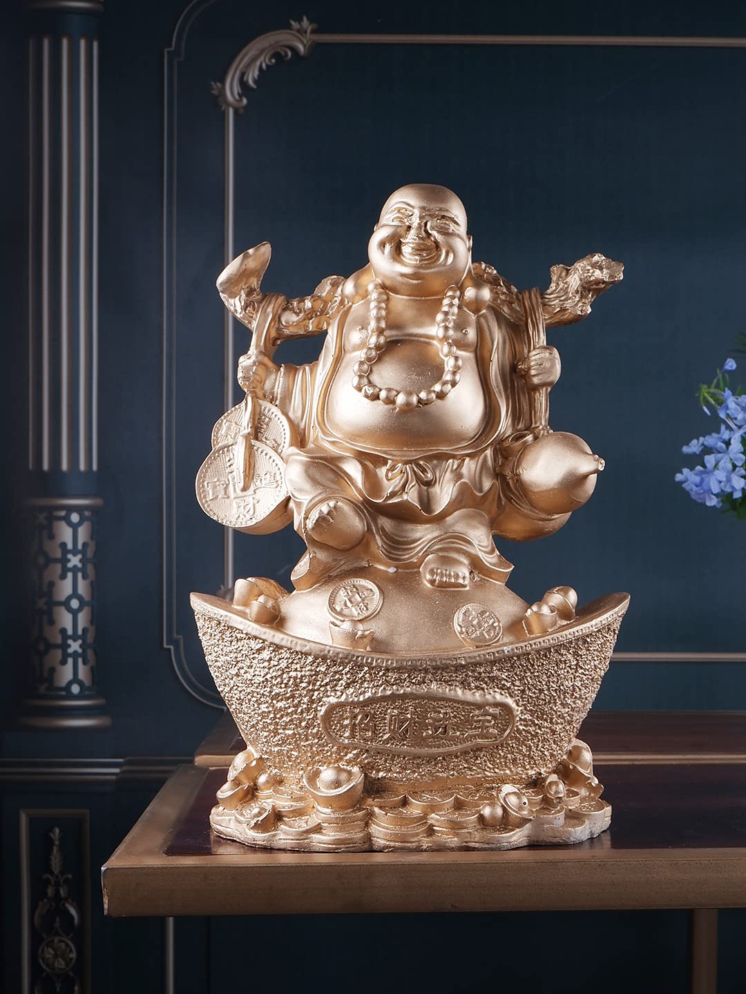 THE WHITE INK DECOR Laughing Gold Buddha Statue for Feng Shui or Zen ...