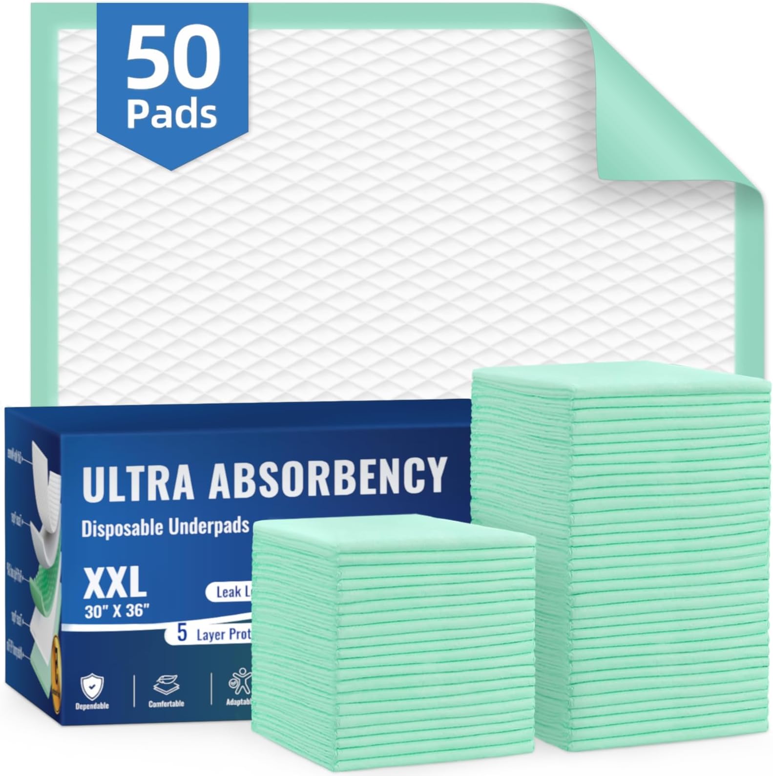 Amazon.com: 50 Pack Disposable Bed Pads 36 X 36 Inches, Super Absorbent ...