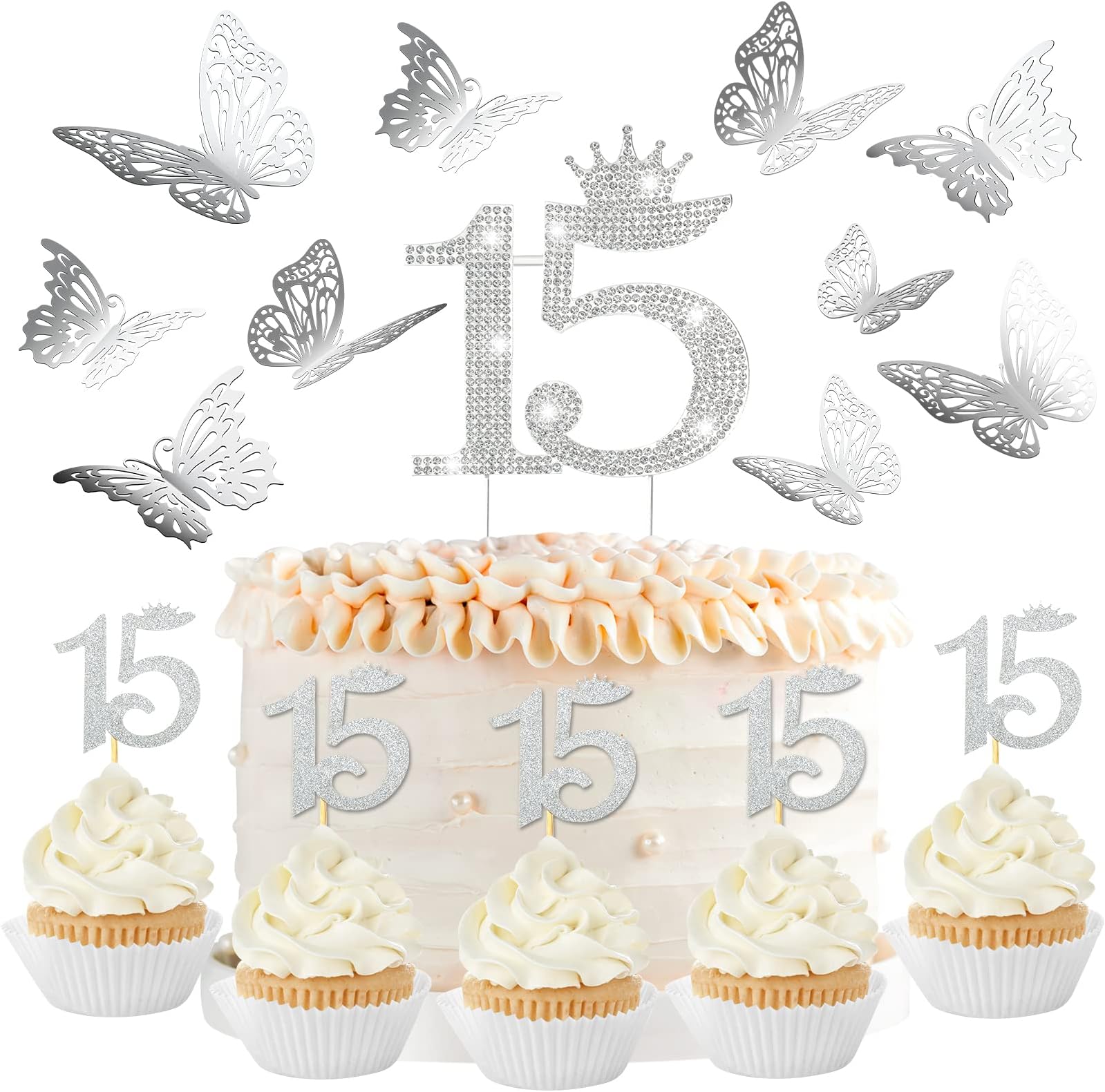 Amazon.com: Lincia 73 Pcs Number 15 Quinceanera Cake Topper Rhinestone ...