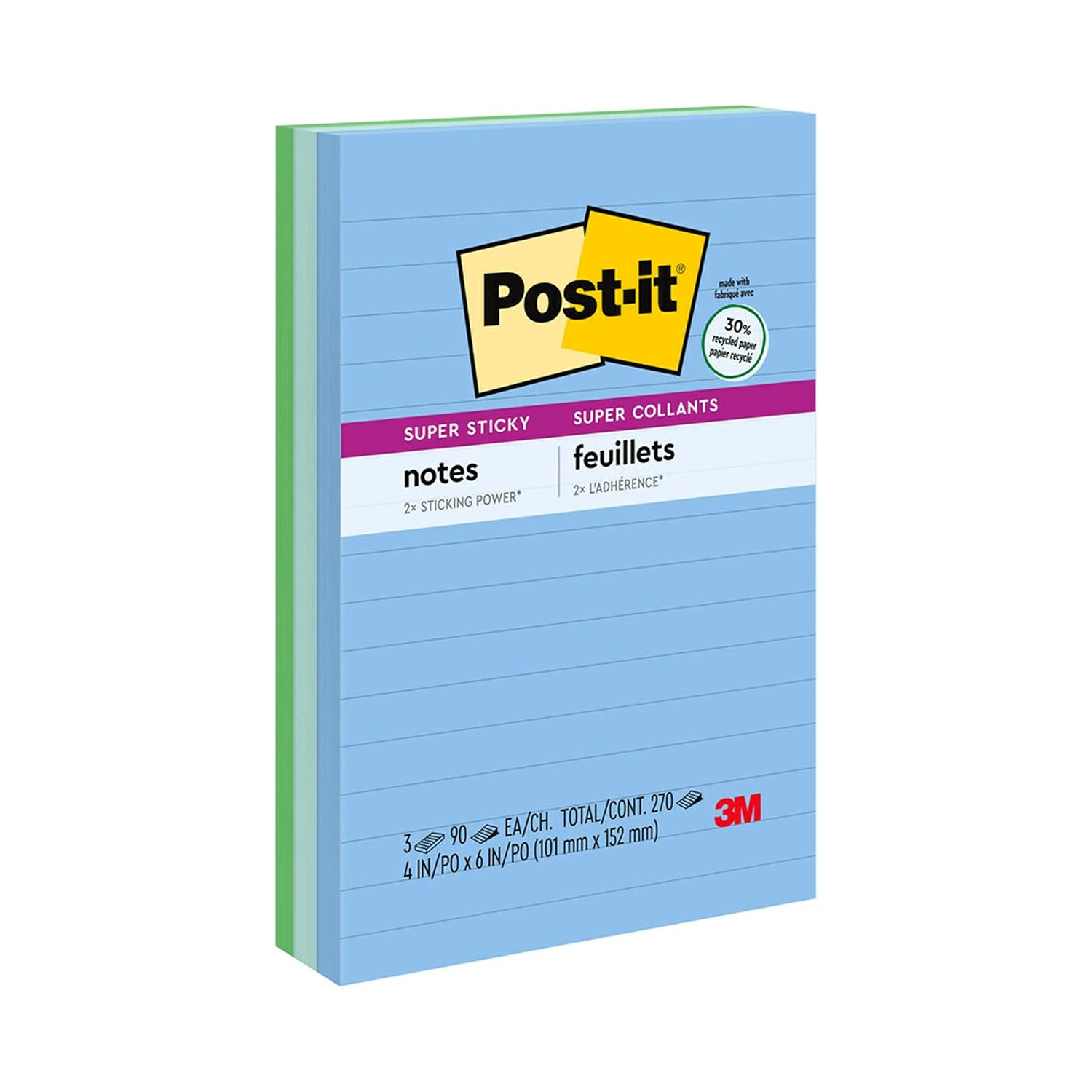 Post-it Super Sticky Lined Notes-Assorted, 4 x 6 Inches, 90-Sheet Pad ...