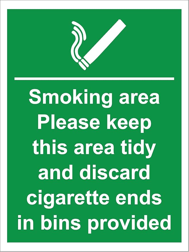 Schild für Raucherinsel, Aufschrift "Bins Provided" (Stummel in ...