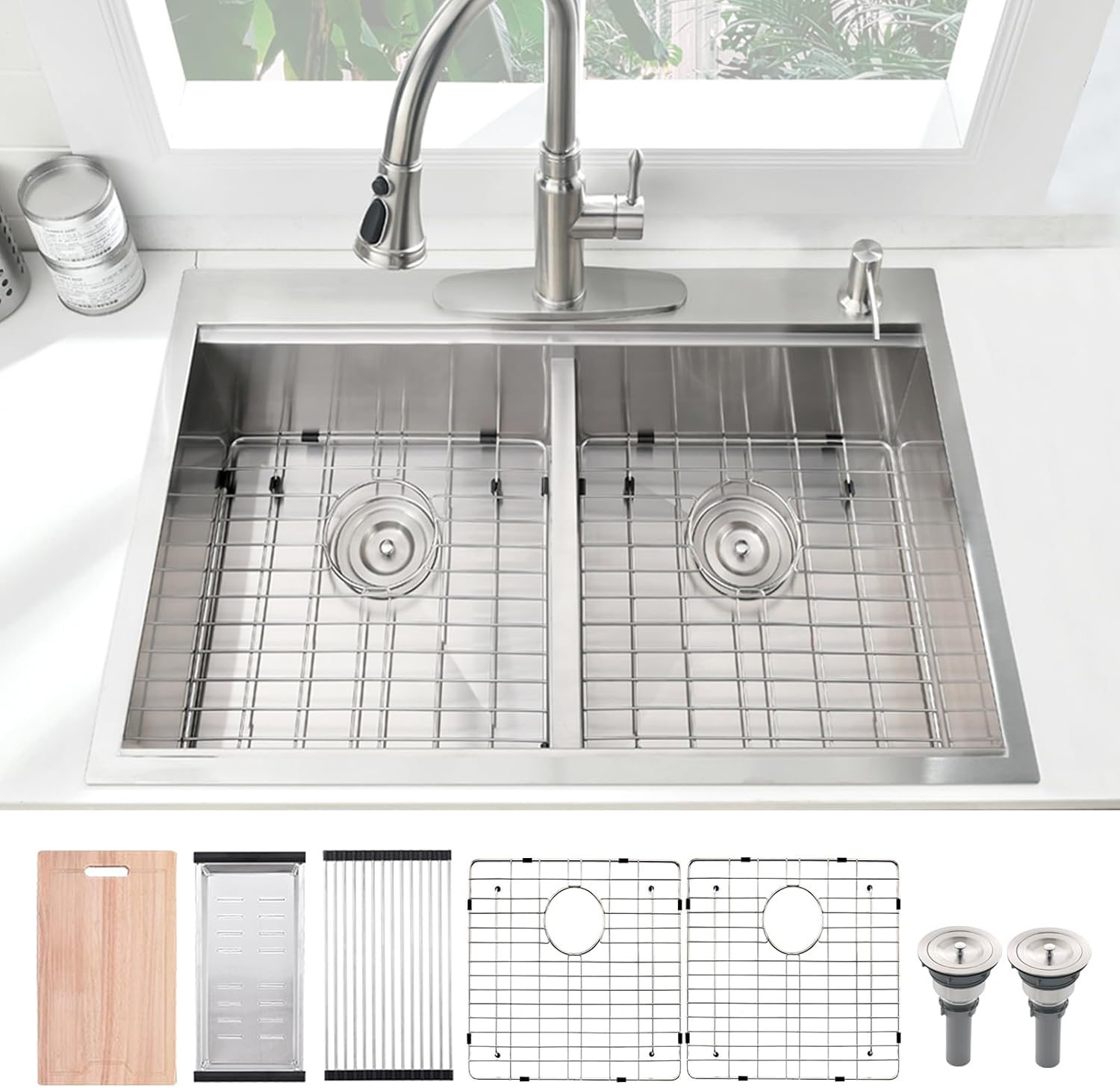 Amazon.com: Double Bowl Drop in Kitchen Sink, BoomHoze 29 x 22 inch ...