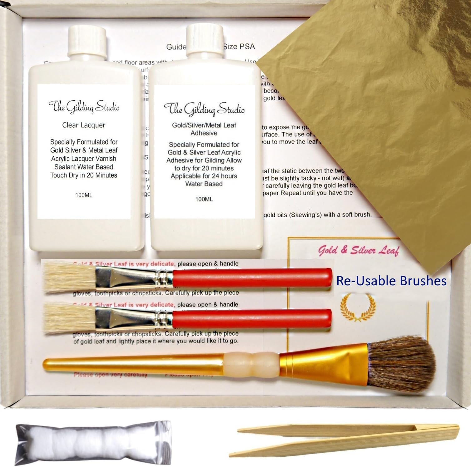 Gold Leaf Kit 25 Large Sheets 14cm x 14cm. Exclusive Adhesive & Sealant ...