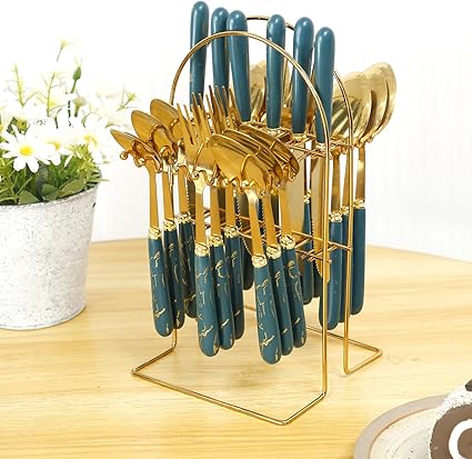 24 Pcs Silverware Set with Hanging Holder Stainless Steel Flatware Set ...