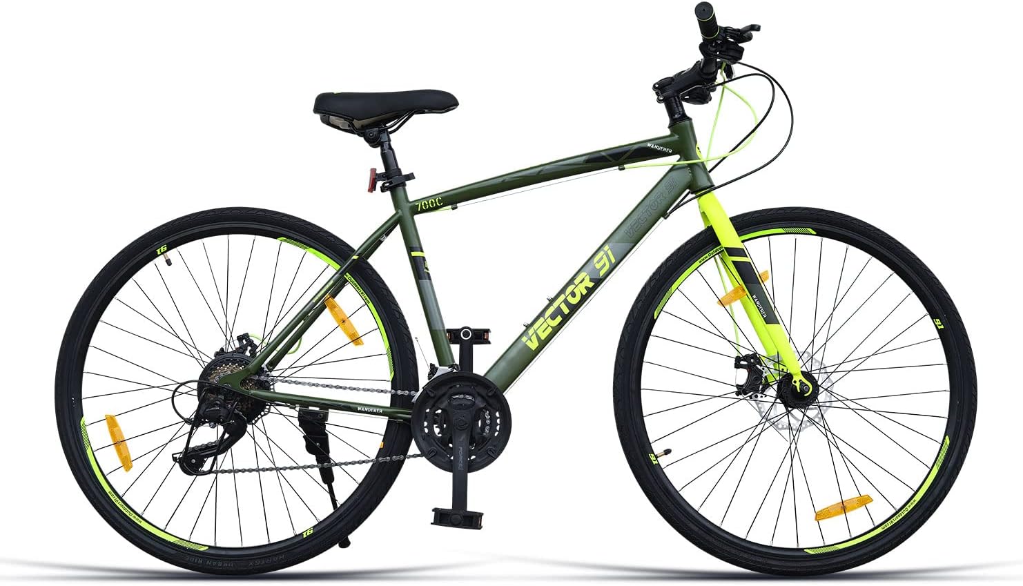 VECTOR 91 Men's Wanderer Pro 700C 21 Speed, Steel Frame Hybrid Bike ...