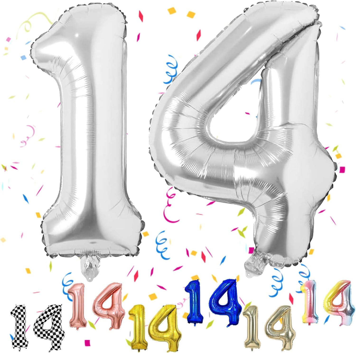 Amazon.com: Silver Number 14 Balloons, 14th Birthday Balloon, 40inch ...