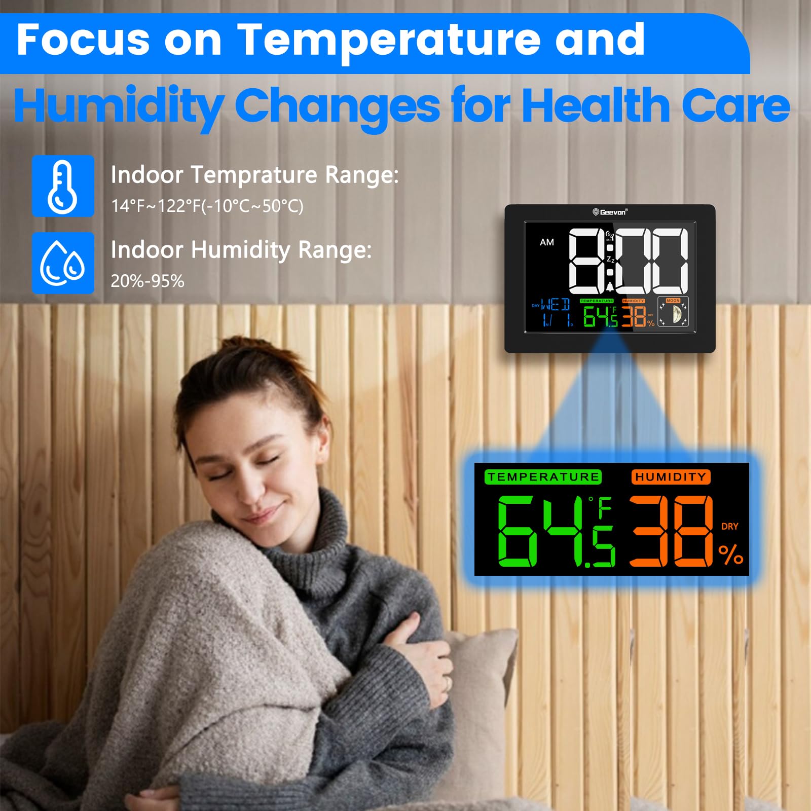 Geevon Digital Atomic Alarm Clock, Large Color Display Small Atomic ...