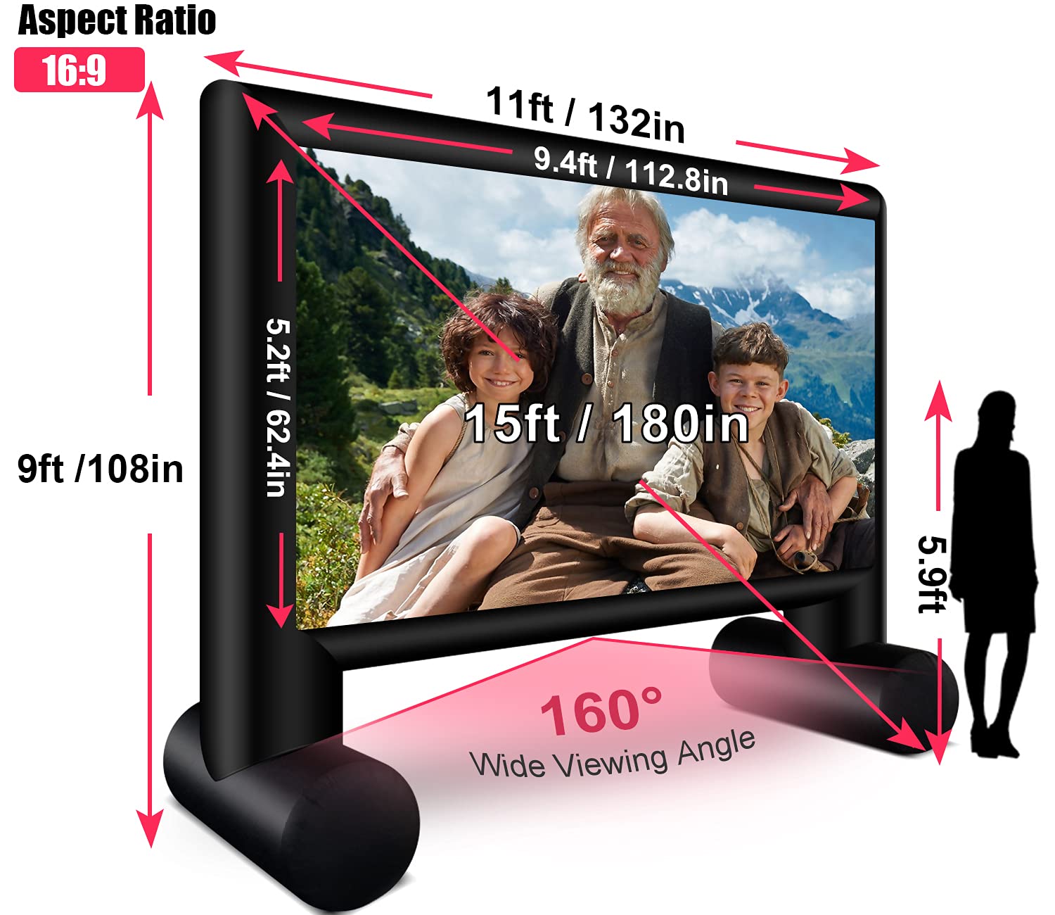 15' Inflatable Outdoor Projector Movie Screen -Package with Rope ...