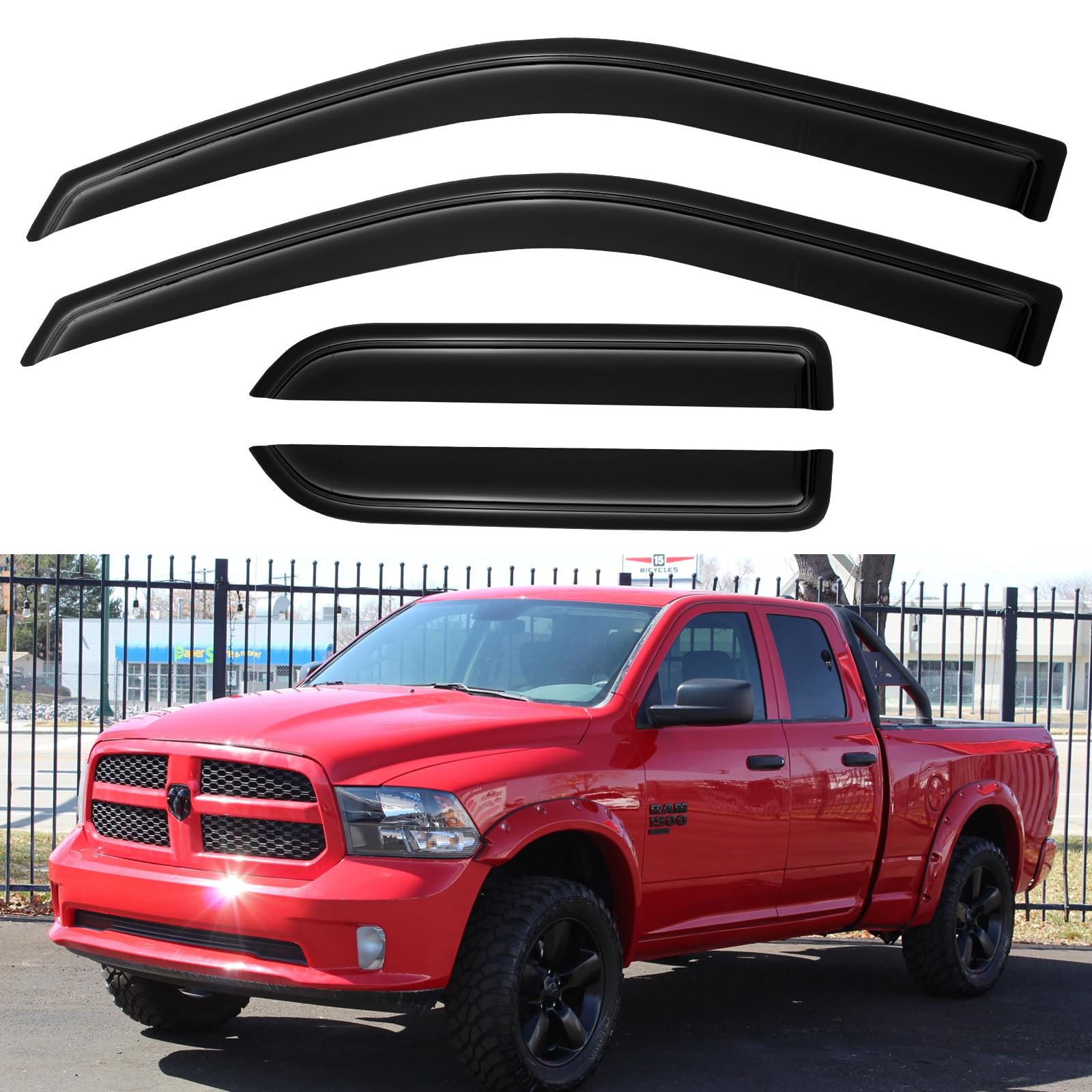 Window Rain Guards for 2009-2018 Dodge Ram 1500 Quad Cab, Outside-Mount ...