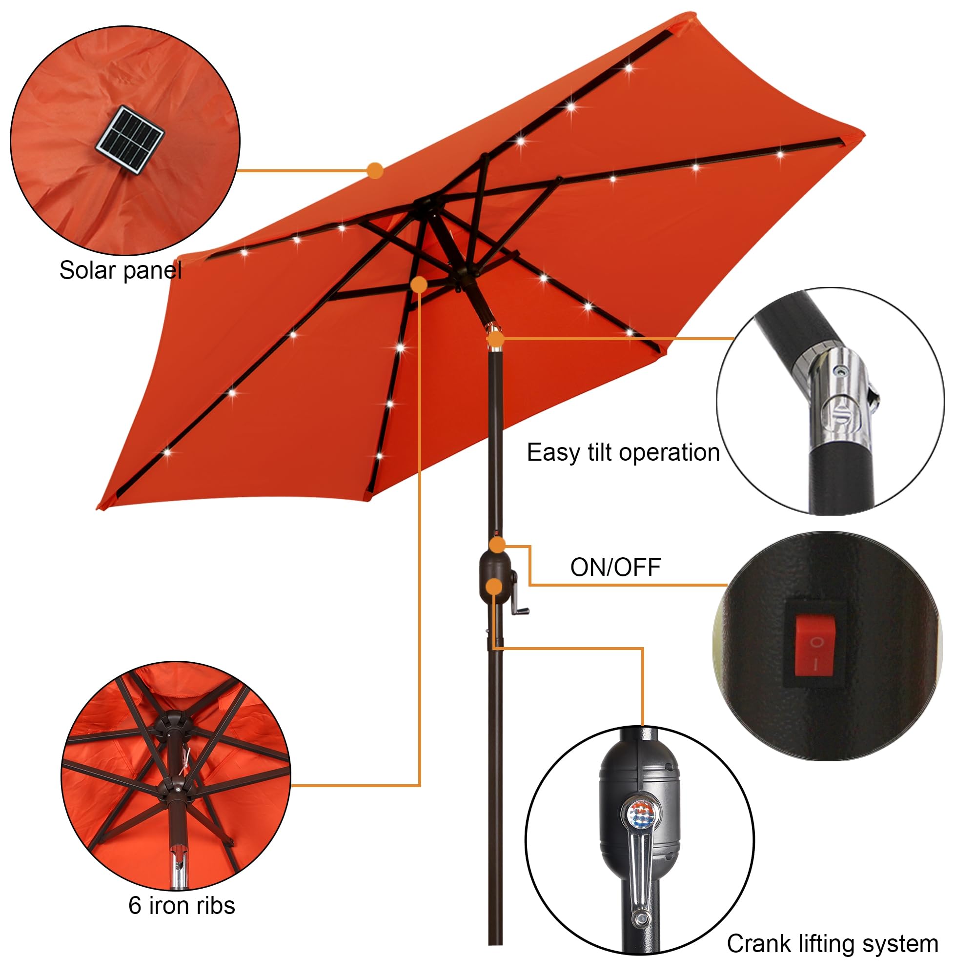 Snapklik.com : Blissun 7.5 Ft Solar Umbrella 18 LED Lighted Patio ...
