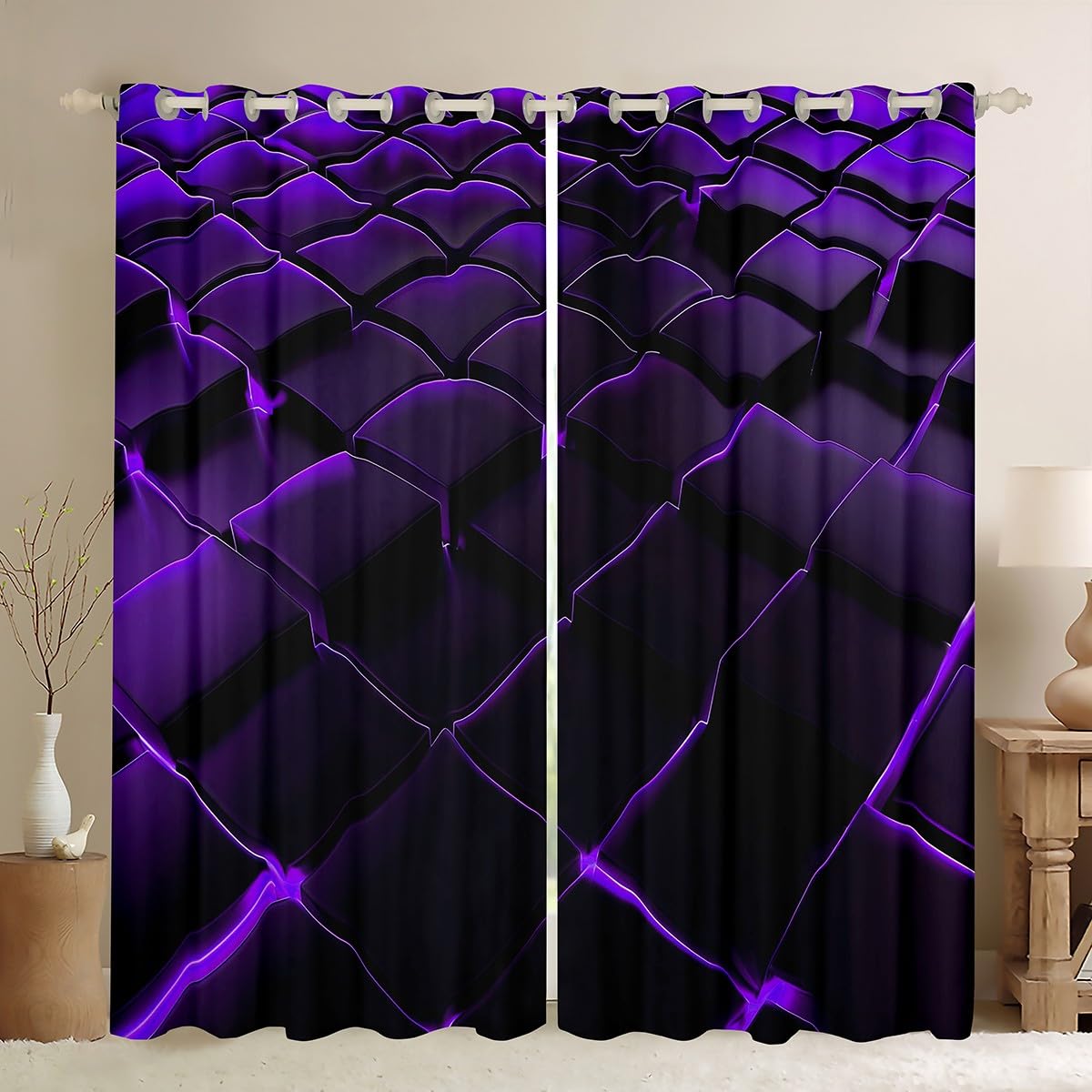 Dark Purple Patterned Curtains 4 Dark Purple Blackout Star Curtains