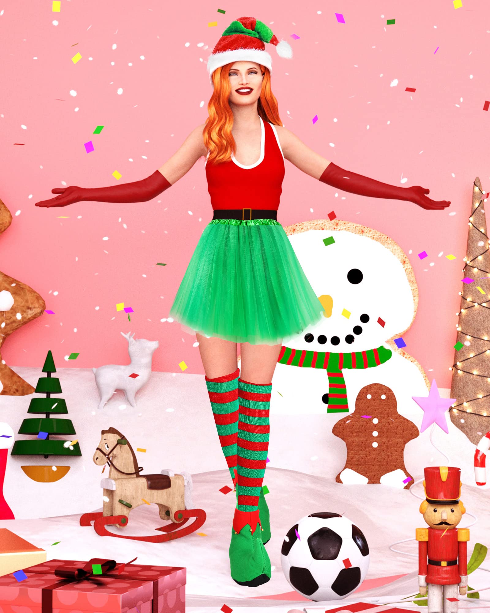 Haysandy Christmas Elf Costumes Set for Women Santa Hat Shoes Covers ...