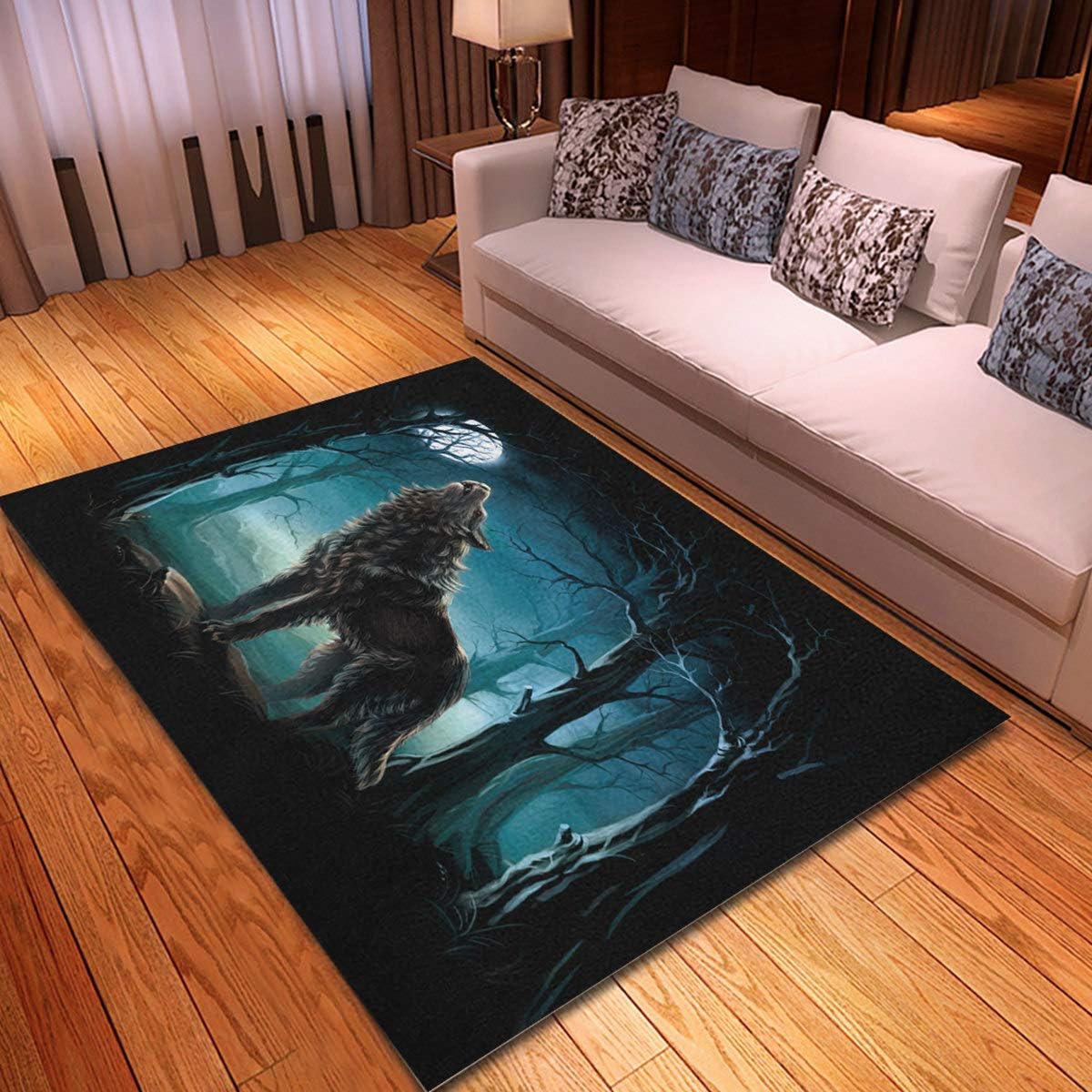 Amazon.com: rouihot Non-Slip Area Rug 2'x 3' Werewolf Wolf Moon Forest ...
