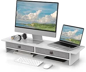 Amazon.com: Fenge Monitor Stand with Drawer, 2 Tiers Dual Monitor Riser ...