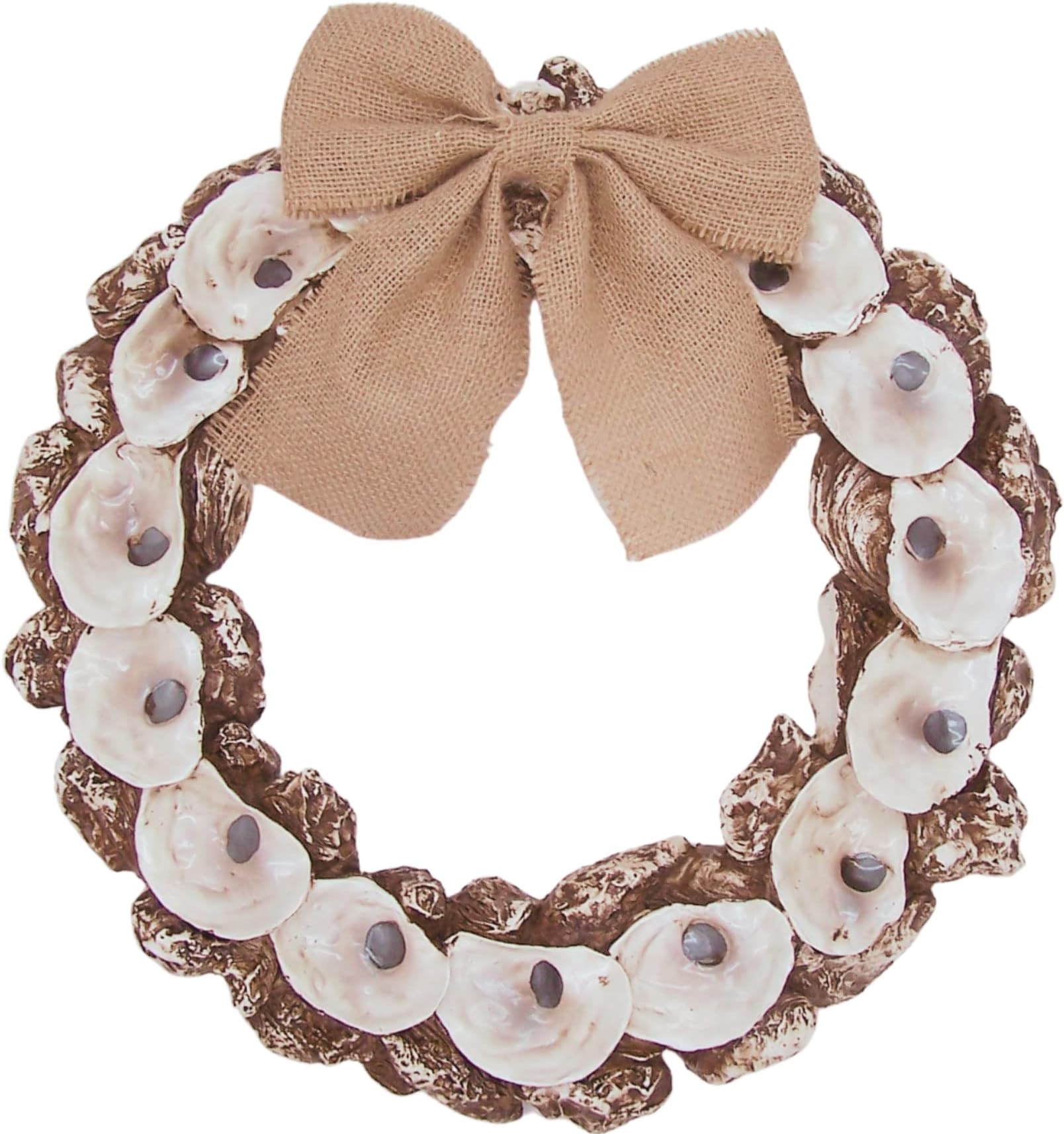 Amazon.com: Nautical Resin Oyster Shell Wreath with Ribbon - 17 Inches ...