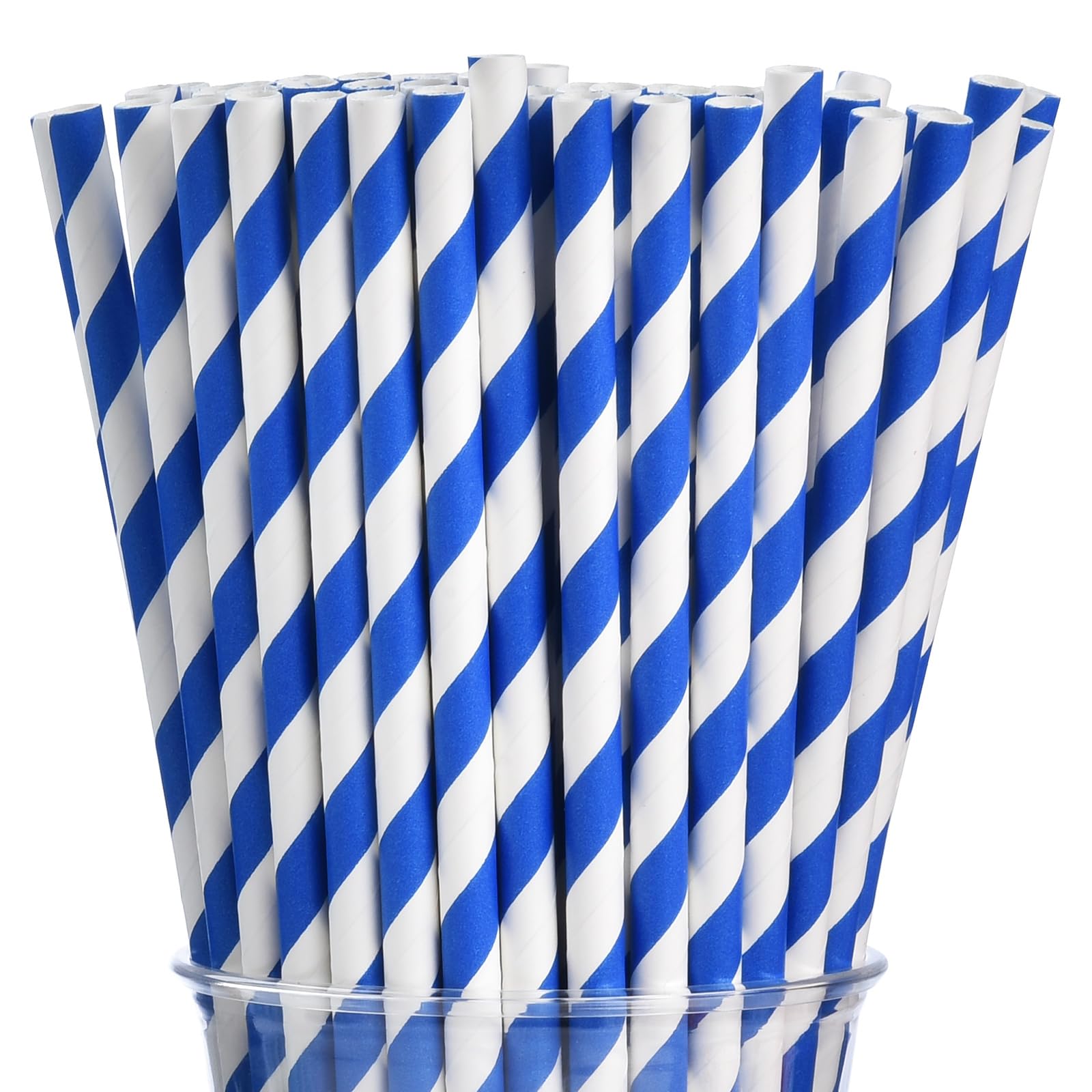 Amazon.com: ALINK 100 Royal Blue and White Striped Paper Straws ...