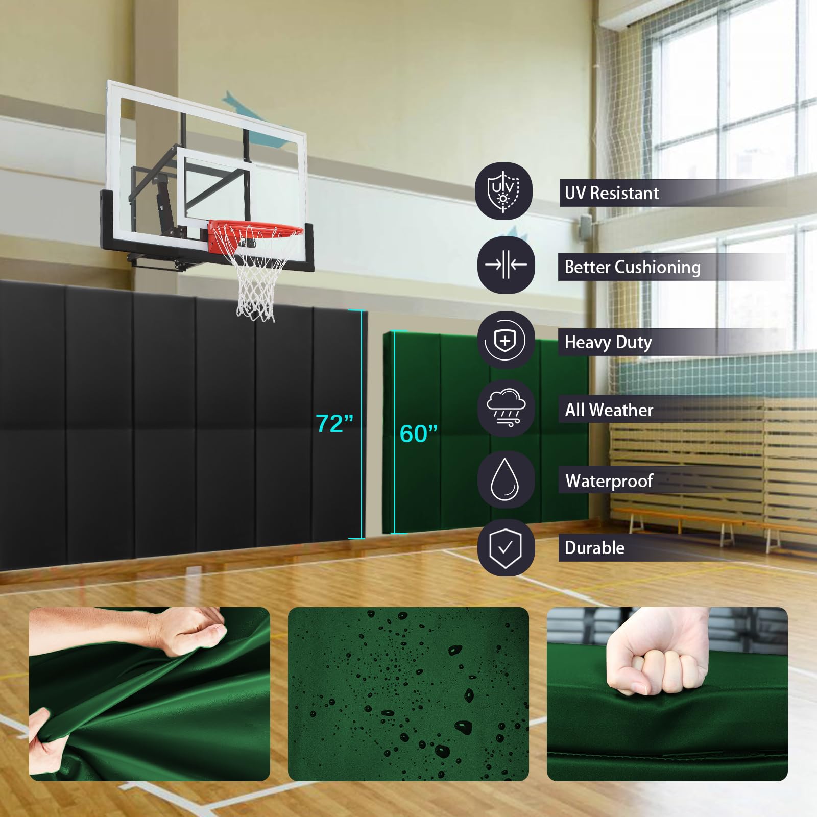 Snapklik.com : PROGOAL 60"/72" High Gym Wall Padding 2" Thick Foam ...