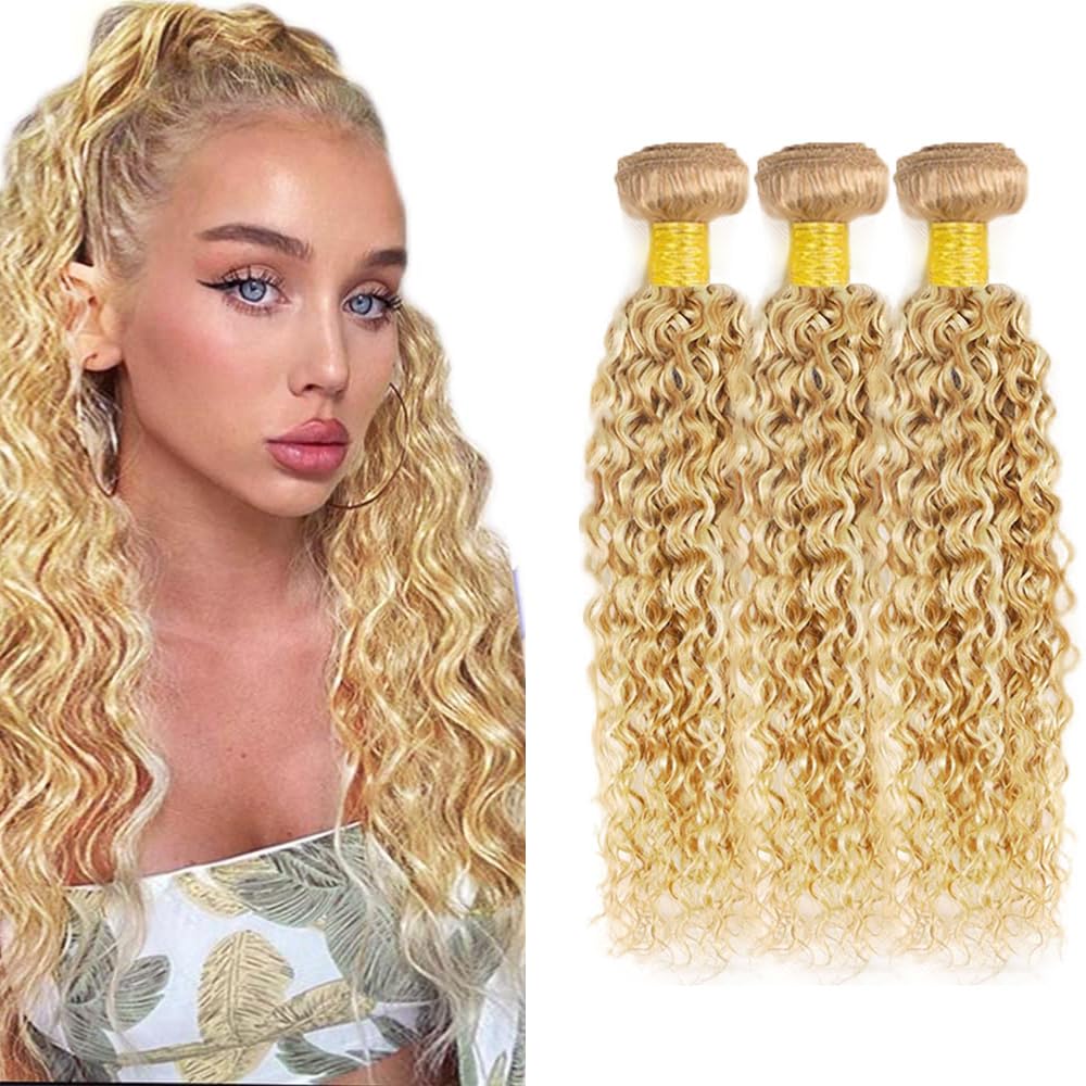Amazon.com : P27/613 Bundles Blonde Curly Bundles Human Hair 16 18 20 Inch Two Tone #27 Honey ...