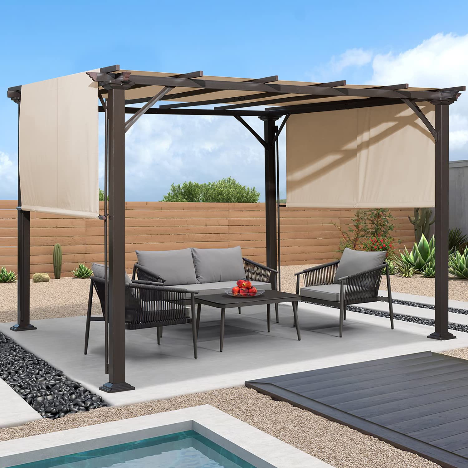Buy YOLENY 10' x 10' Outdoor Retractable Pergola Canopy, Patio Sun ...
