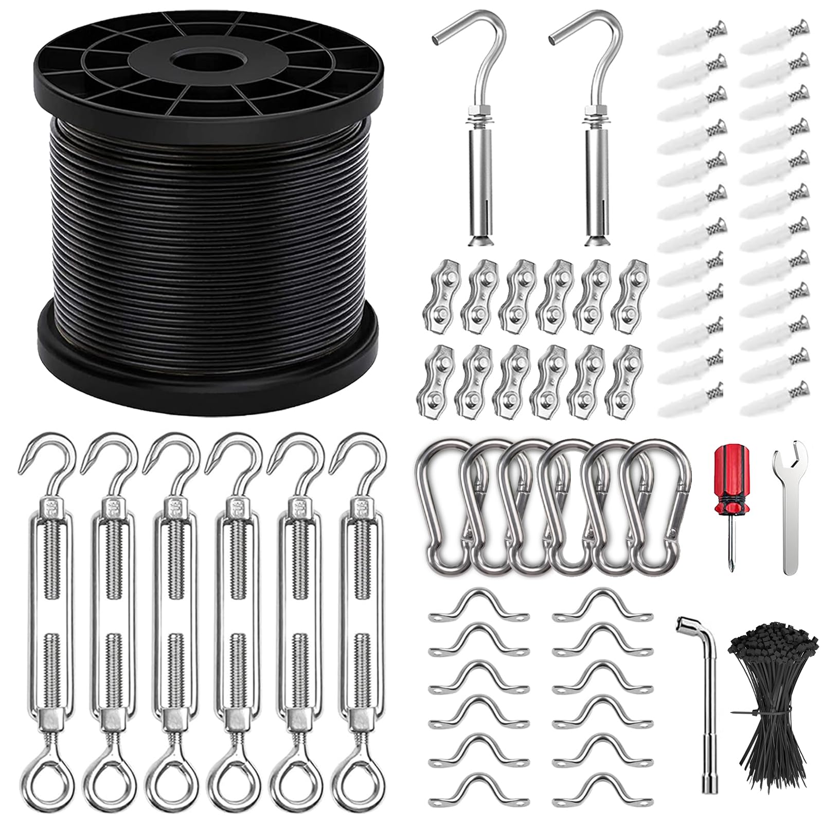 String Light Hanging Kit with 300FT Vinyl Coated 304 Stainless Steel ...