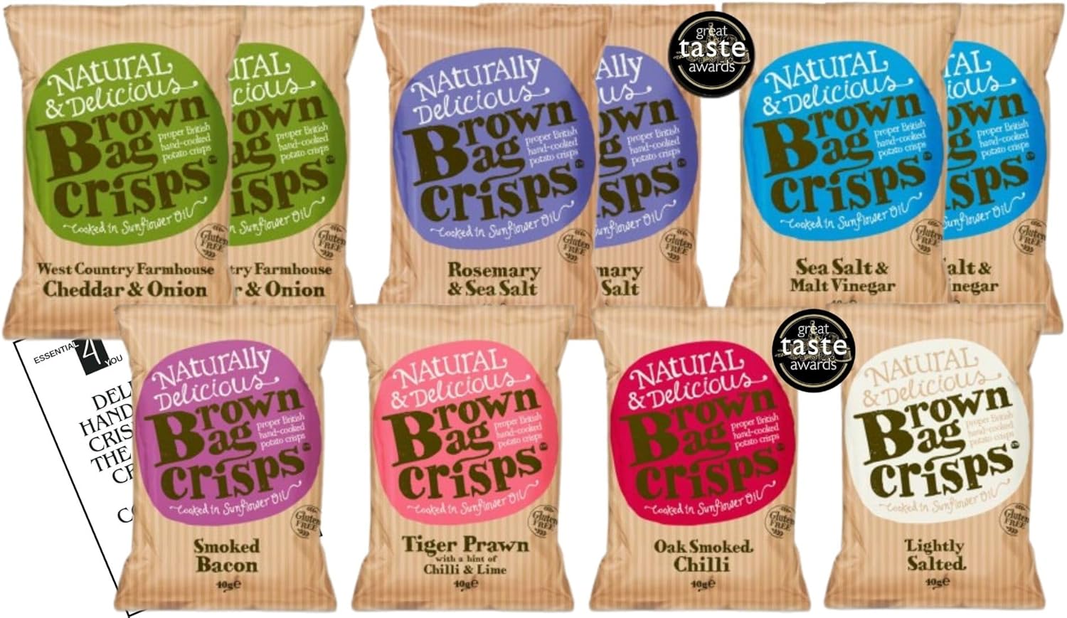 Brown Bag Crisps & Essential 4 You - 10 Assorted 40g Crisps multipack such as Cheese and Onion ...