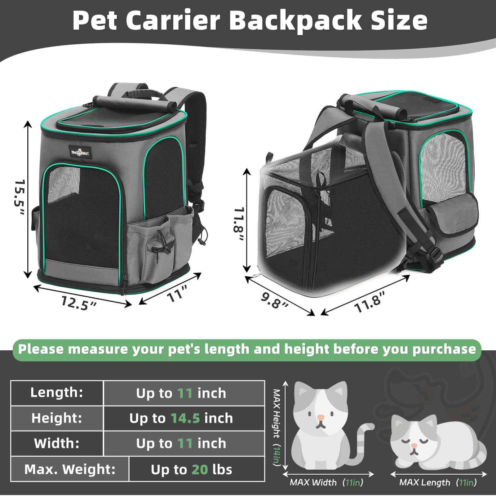 Cat Carrier Backpack, Expandable Pet Dog Backpack Carrier with ...