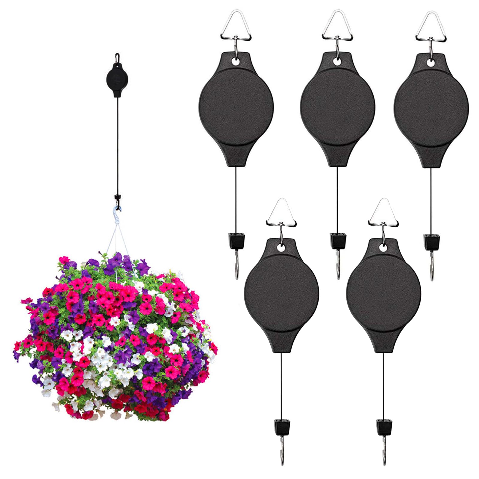 5 Pack， Retractable Plant Hanger Easy Reach Hanging Plant Hook Pulley ...
