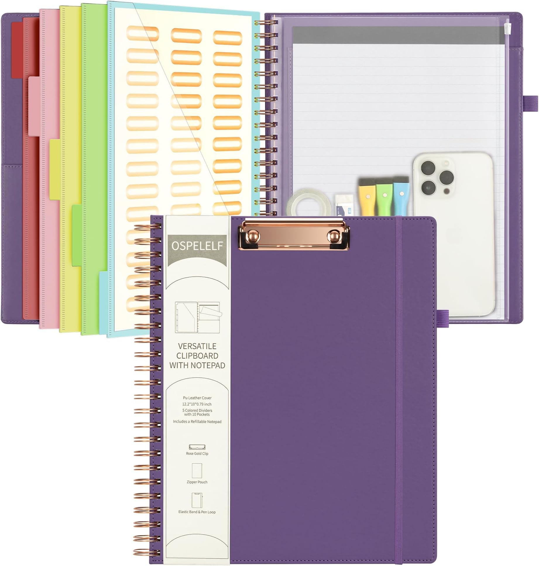 Amazon.com : Clipboard Folio Spiral Folder Board,5 Extra Folders with ...