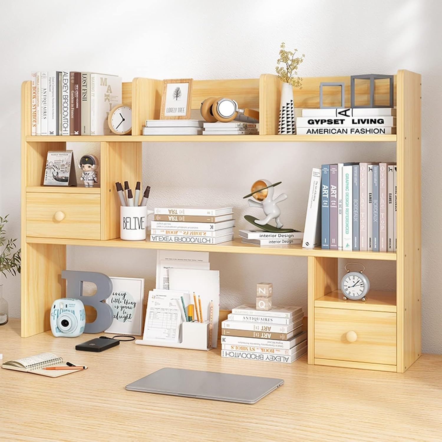 Amazon.com: PAUANI Multipurpose Countertop Hutch Bookshelf - Desktop ...