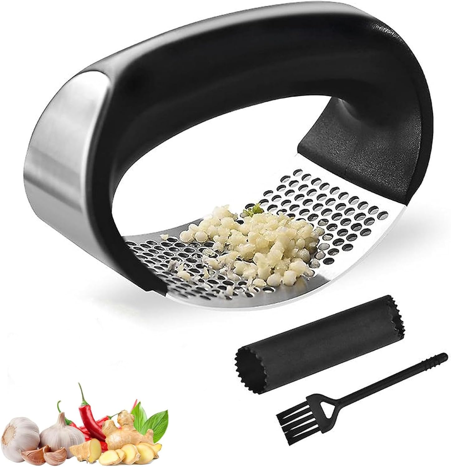 Kitchen Garlic Press Rocker - 304 Stainless Steel with Ergonomic Handle ...