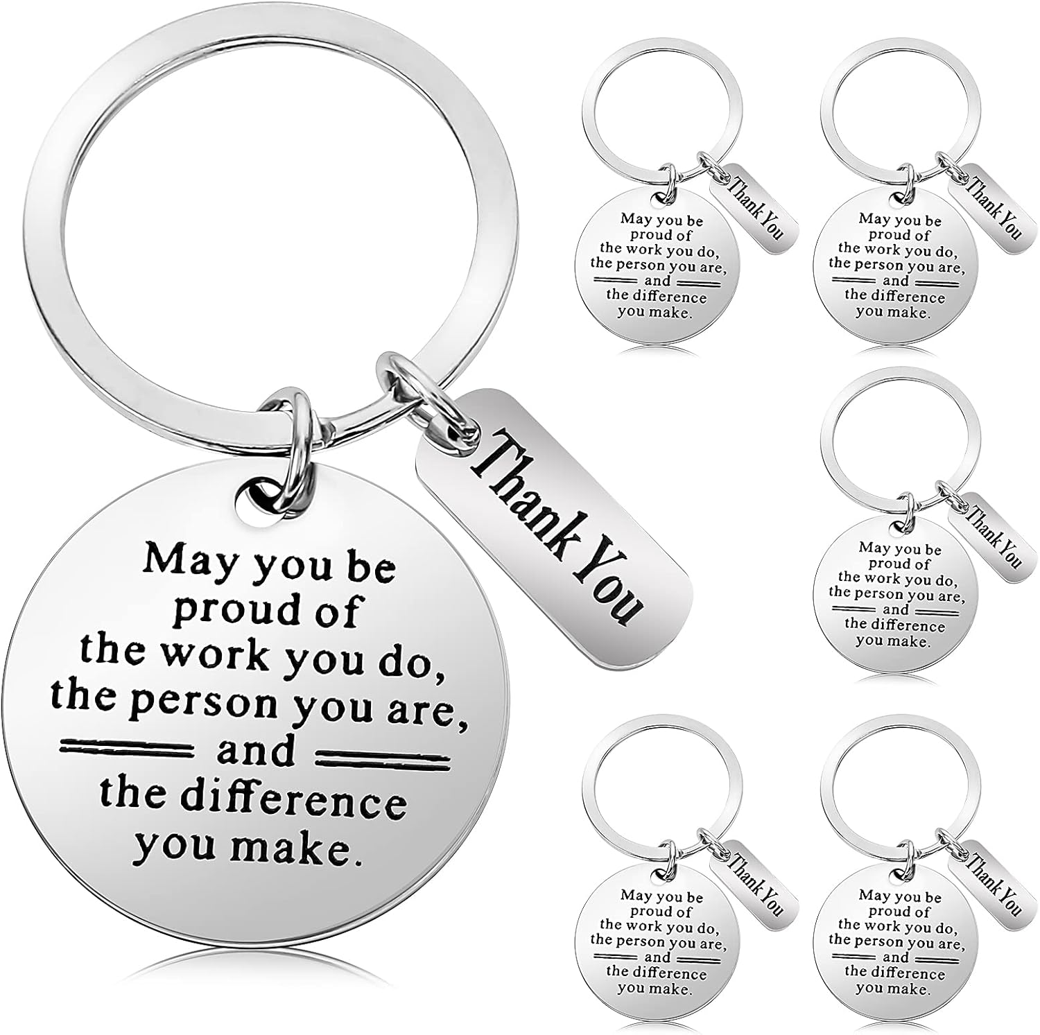 6Pcs Thank You Gifts Appreciation Keychain - Stainless Steel Keyring ...