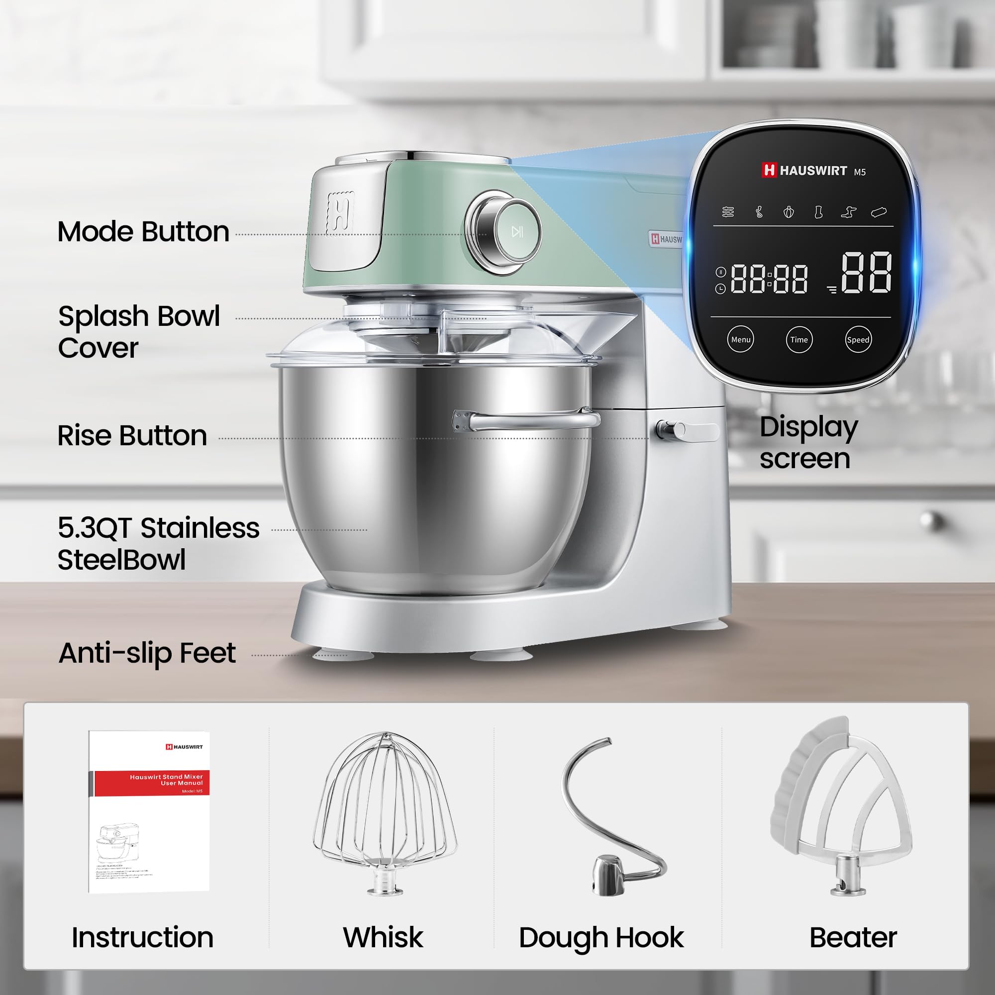 Snapklik.com : Hauswirt High-End Smart Stand Mixer M5, LED Touchscreen ...