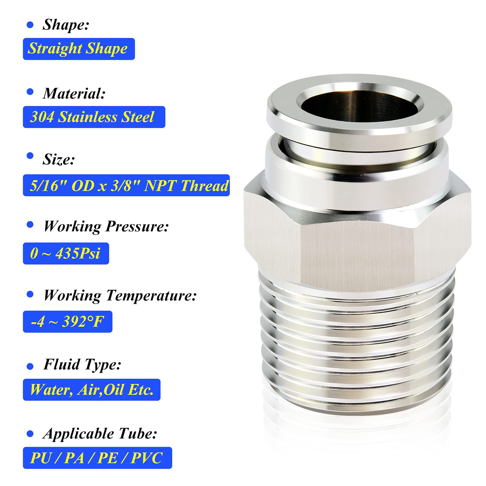 Snapklik.com : TAILONZ PNEUMATIC 304 Stainless Steel Male Straight 5/16 ...